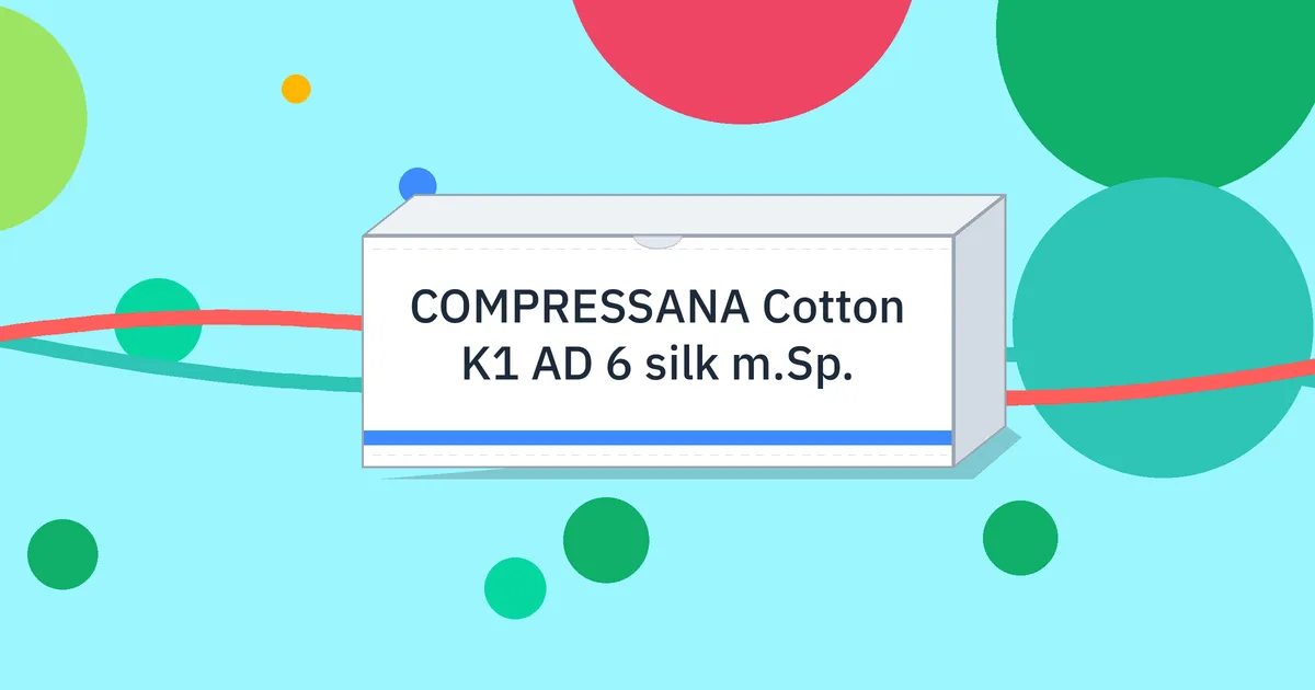 Symbolbild: Packung mit der Aufschrift COMPRESSANA Cotton K1 AD 6 silk m.Sp. (PZN 10215612) – Verfügbarkeit und Bezug in Apotheken in Frankfurt am Main