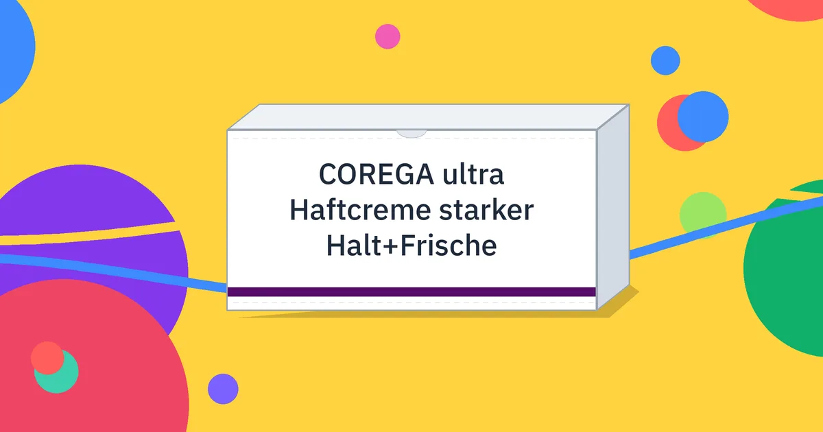 Symbolbild: Packung mit der Aufschrift COREGA ultra Haftcreme starker Halt+Frische (PZN 19283986) – Verfügbarkeit und Bezug in Apotheken in Frankfurt am Main