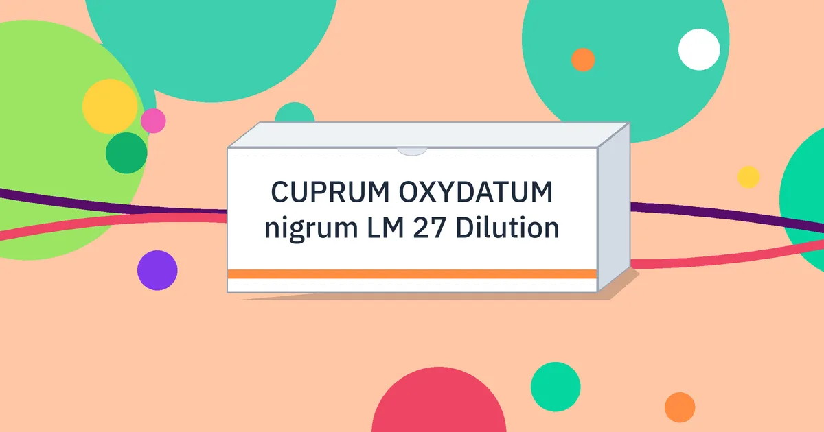 Symbolbild: Packung mit der Aufschrift CUPRUM OXYDATUM nigrum LM 27 Dilution (PZN 13458858) – Verfügbarkeit und Bezug in Apotheken in Frankfurt am Main
