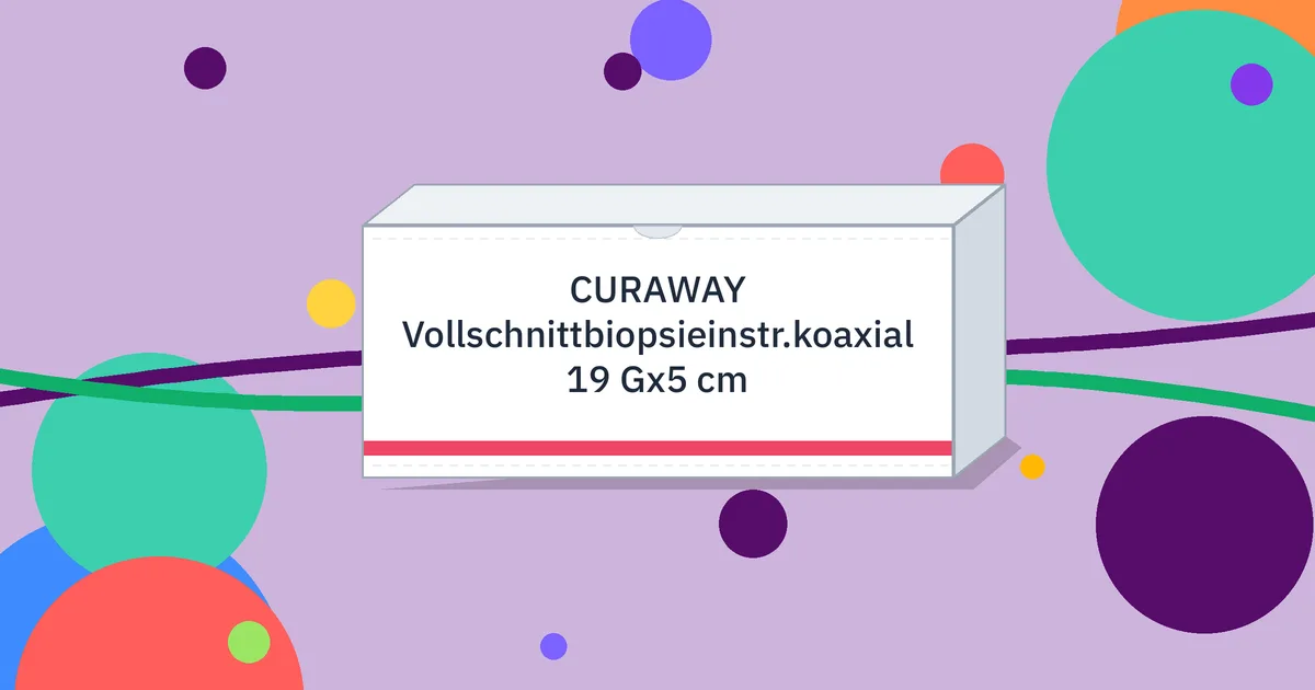 Symbolbild: Packung mit der Aufschrift CURAWAY Vollschnittbiopsieinstr.koaxial 19 Gx5 cm (PZN 20280757) – Verfügbarkeit und Bezug in Apotheken in Frankfurt am Main