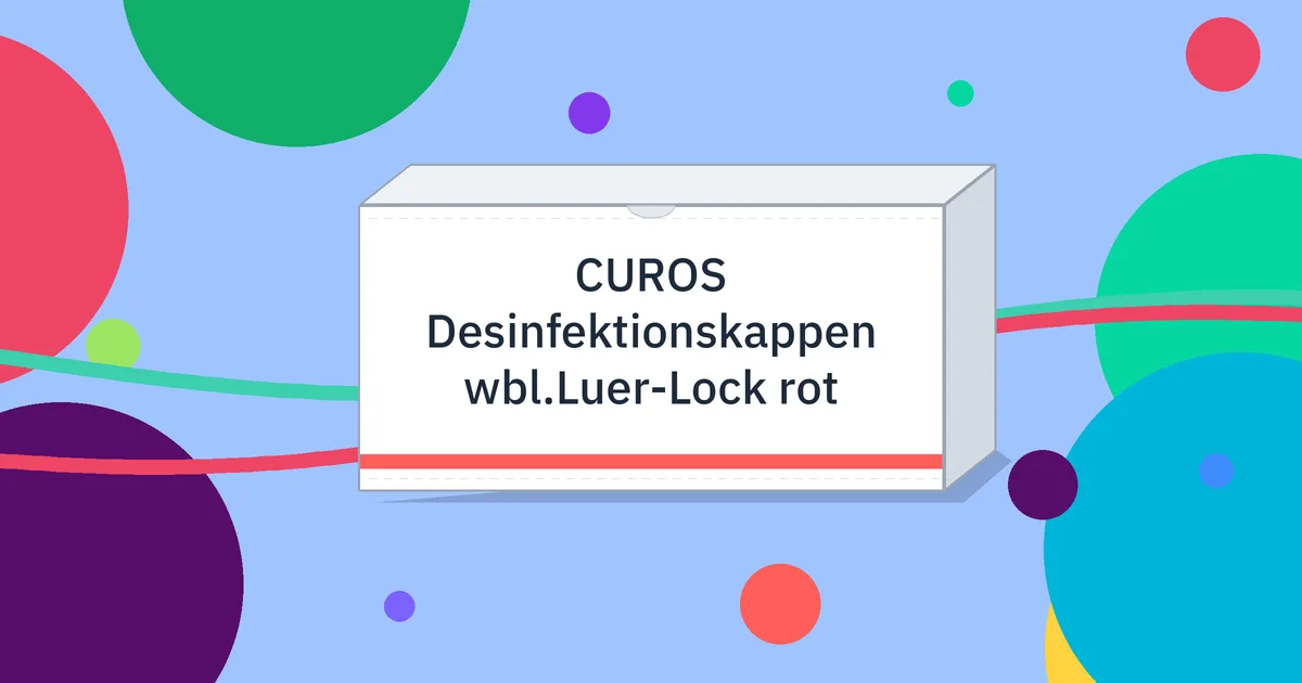 Symbolbild: Packung mit der Aufschrift CUROS Desinfektionskappen wbl.Luer-Lock rot (PZN 15267134) – Verfügbarkeit und Bezug in Apotheken in Frankfurt am Main