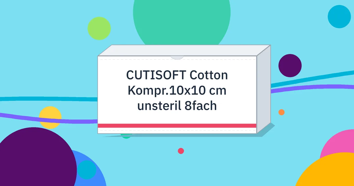 Symbolbild: Packung mit der Aufschrift CUTISOFT Cotton Kompr.10x10 cm unsteril 8fach (PZN 09890389) – Verfügbarkeit und Bezug in Apotheken in Frankfurt am Main