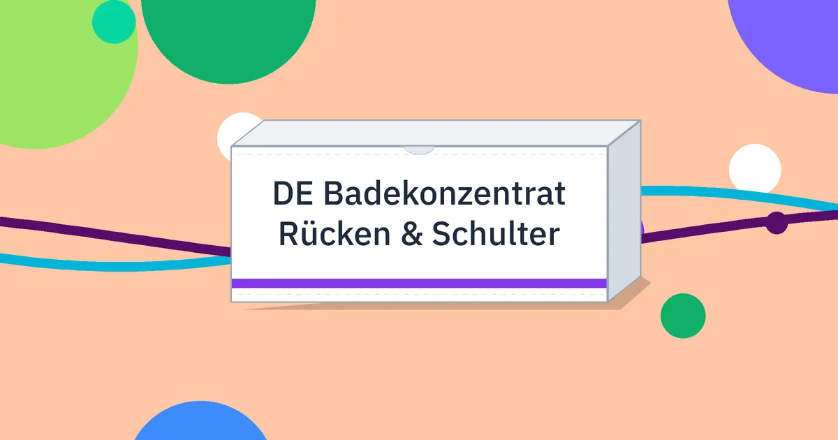 Symbolbild: Packung mit der Aufschrift DE Badekonzentrat Rücken & Schulter (PZN 19690177) – Verfügbarkeit und Bezug in Apotheken in Frankfurt am Main