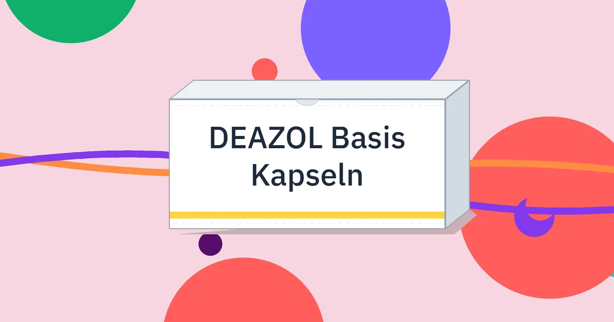 Symbolbild: Packung mit der Aufschrift DEAZOL Basis Kapseln (PZN 14126271) – Verfügbarkeit und Bezug in Apotheken in Frankfurt am Main