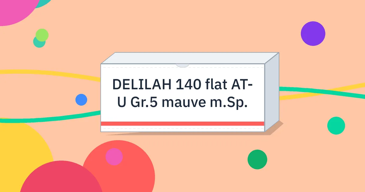 Symbolbild: Packung mit der Aufschrift DELILAH 140 flat AT-U Gr.5 mauve m.Sp. (PZN 14248525) – Verfügbarkeit und Bezug in Apotheken in Frankfurt am Main