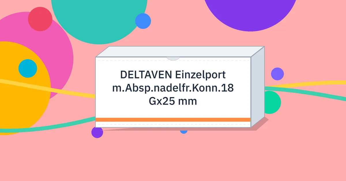 Symbolbild: Packung mit der Aufschrift DELTAVEN Einzelport m.Absp.nadelfr.Konn.18 Gx25 mm (PZN 20365531) – Verfügbarkeit und Bezug in Apotheken in Frankfurt am Main