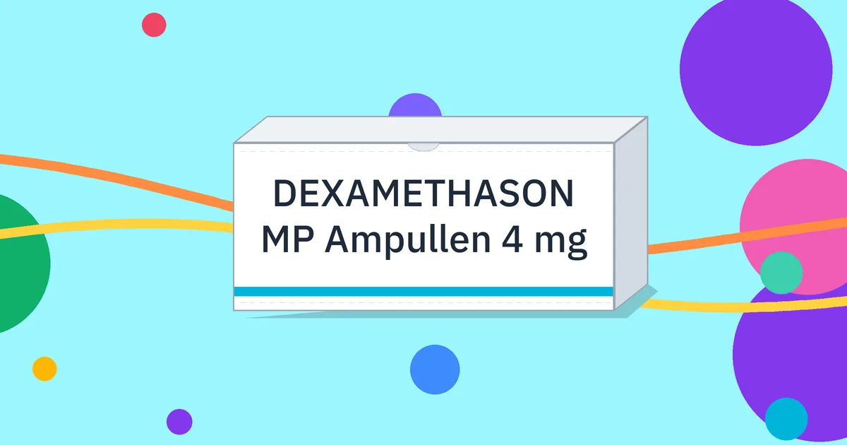 Symbolbild: Packung mit der Aufschrift DEXAMETHASON MP Ampullen 4 mg (PZN 05040702) – Verfügbarkeit und Bezug in Apotheken in Frankfurt am Main