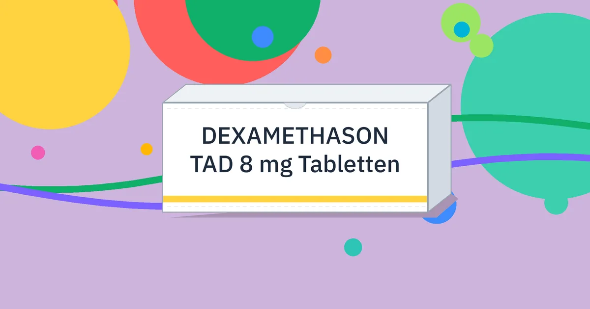 Symbolbild: Packung mit der Aufschrift DEXAMETHASON TAD 8 mg Tabletten (PZN 13754410) – Verfügbarkeit und Bezug in Apotheken in Frankfurt am Main