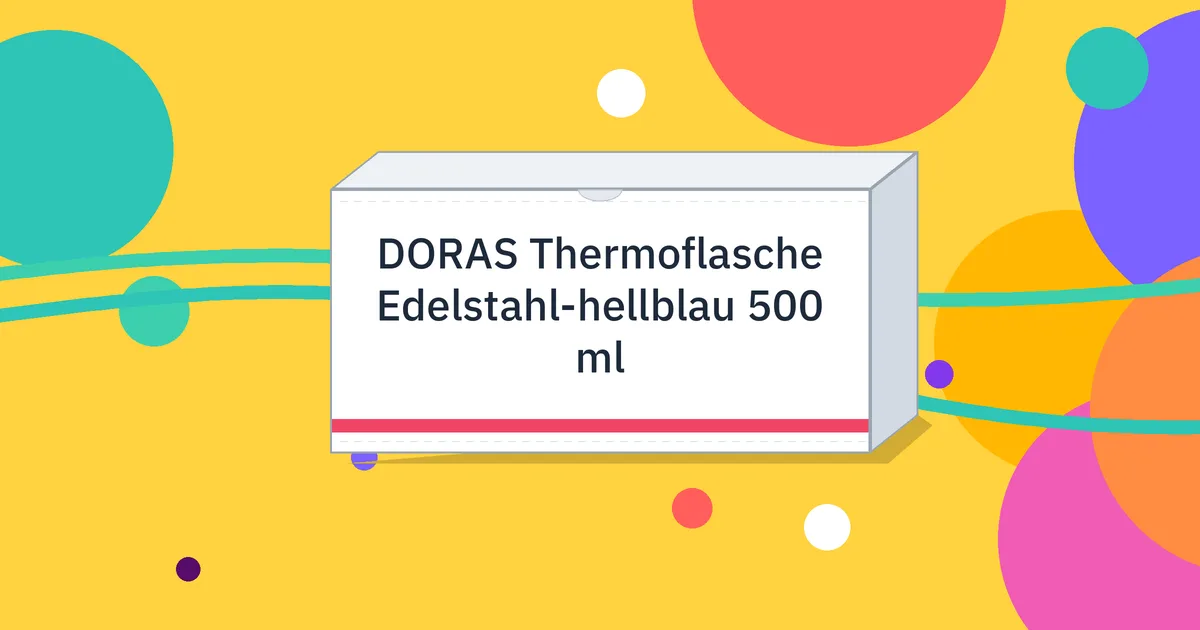 Symbolbild: Packung mit der Aufschrift DORAS Thermoflasche Edelstahl-hellblau 500 ml (PZN 14243255) – Verfügbarkeit und Bezug in Apotheken in Frankfurt am Main