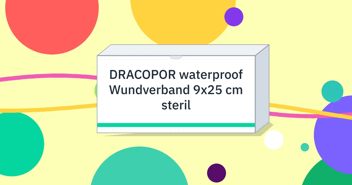 Symbolbild: Packung mit der Aufschrift DRACOPOR waterproof Wundverband 9x25 cm steril (PZN 19351274) – Verfügbarkeit und Bezug in Apotheken in Frankfurt am Main