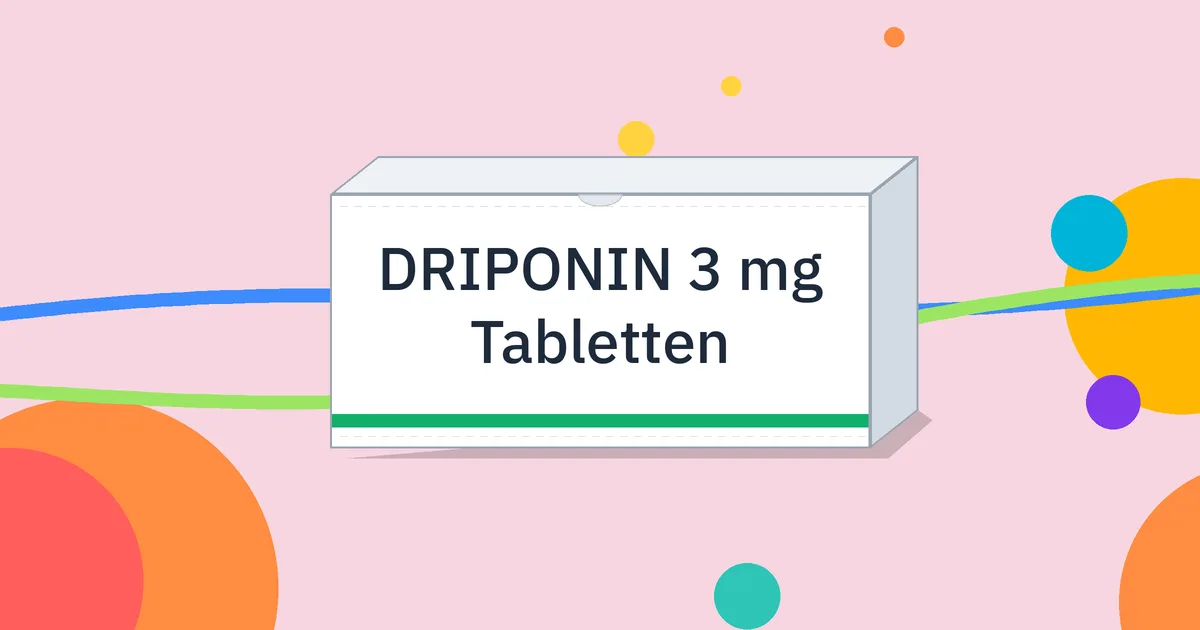 Symbolbild: Packung mit der Aufschrift DRIPONIN 3 mg Tabletten (PZN 18424717) – Verfügbarkeit und Bezug in Apotheken in Frankfurt am Main