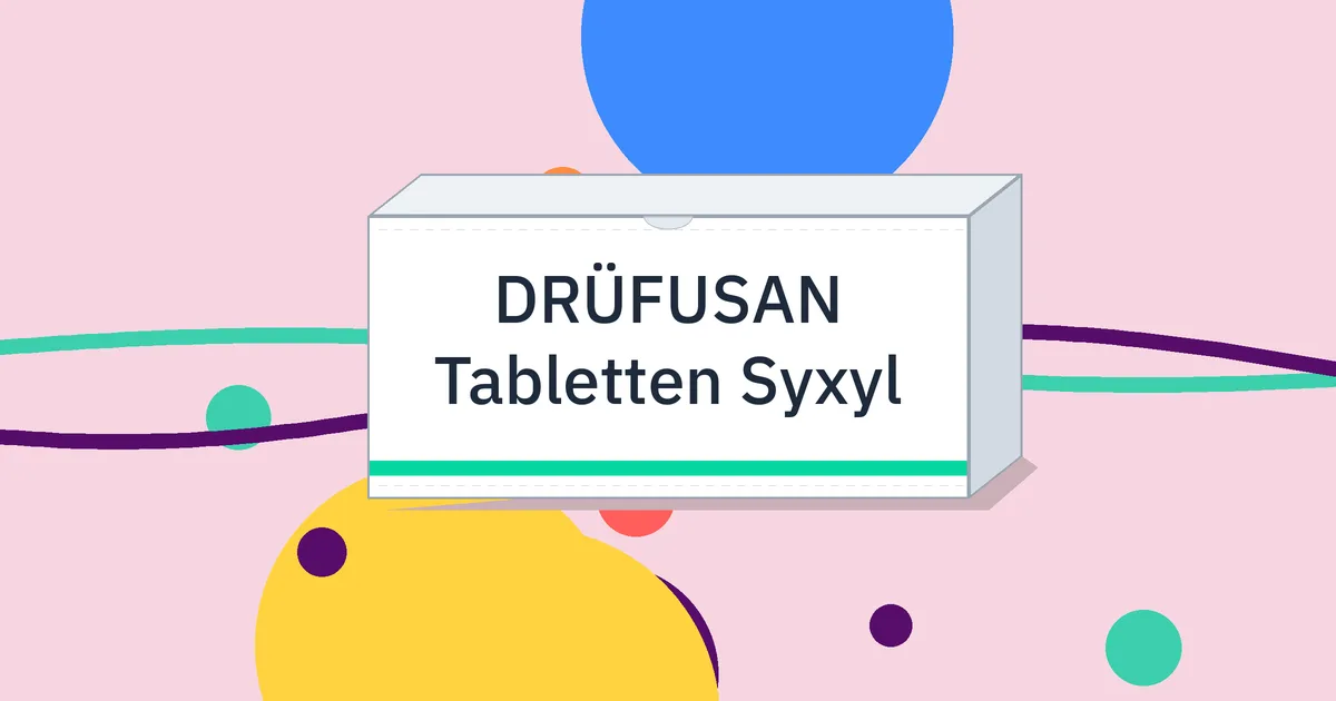 Symbolbild: Packung mit der Aufschrift DRÜFUSAN Tabletten Syxyl (PZN 03215066) – Verfügbarkeit und Bezug in Apotheken in Frankfurt am Main