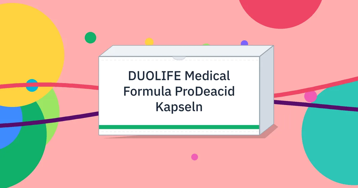 Symbolbild: Packung mit der Aufschrift DUOLIFE Medical Formula ProDeacid Kapseln (PZN 16683343) – Verfügbarkeit und Bezug in Apotheken in Frankfurt am Main