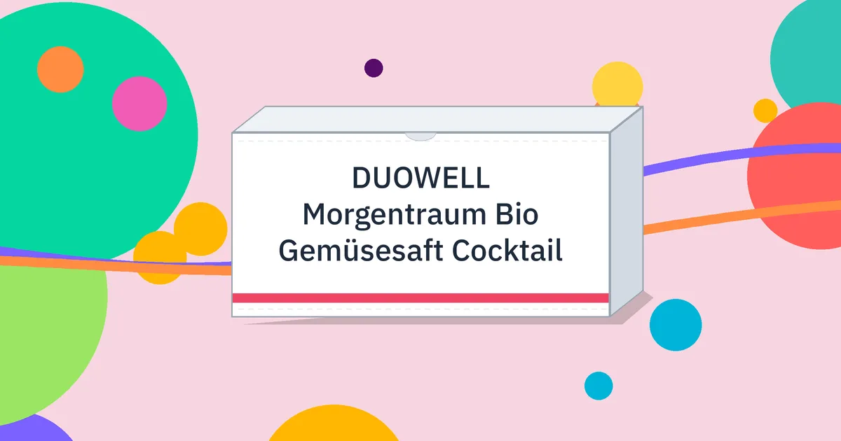 Symbolbild: Packung mit der Aufschrift DUOWELL Morgentraum Bio Gemüsesaft Cocktail (PZN 11191196) – Verfügbarkeit und Bezug in Apotheken in Frankfurt am Main