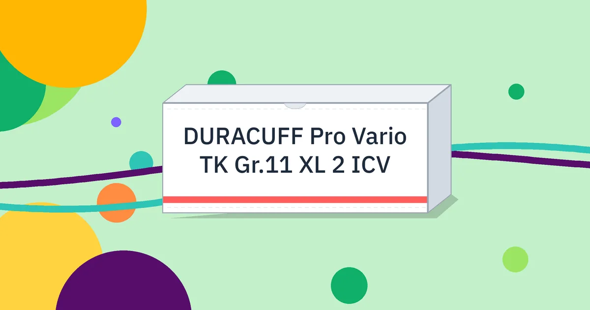 Symbolbild: Packung mit der Aufschrift DURACUFF Pro Vario TK Gr.11 XL 2 ICV (PZN 19245715) – Verfügbarkeit und Bezug in Apotheken in Frankfurt am Main