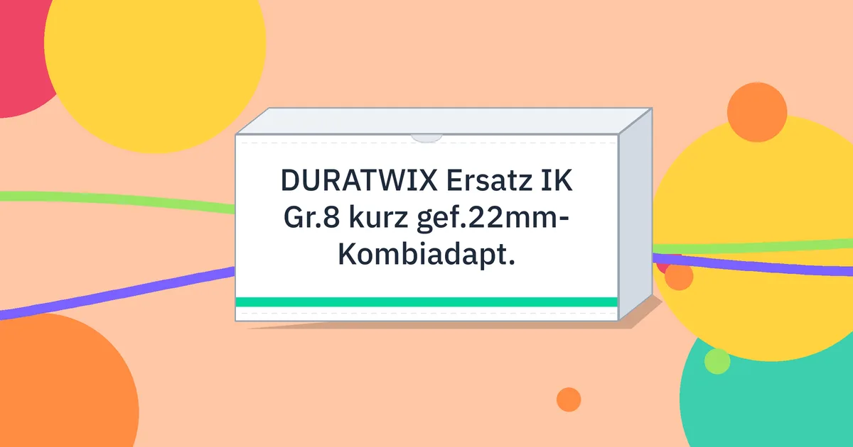 Symbolbild: Packung mit der Aufschrift DURATWIX Ersatz IK Gr.8 kurz gef.22mm-Kombiadapt. (PZN 06992089) – Verfügbarkeit und Bezug in Apotheken in Frankfurt am Main