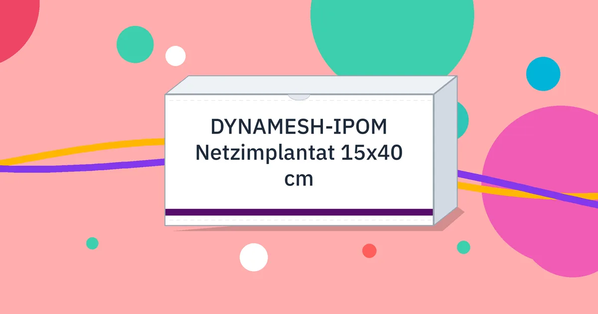 Symbolbild: Packung mit der Aufschrift DYNAMESH-IPOM Netzimplantat 15x40 cm (PZN 19389199) – Verfügbarkeit und Bezug in Apotheken in Frankfurt am Main