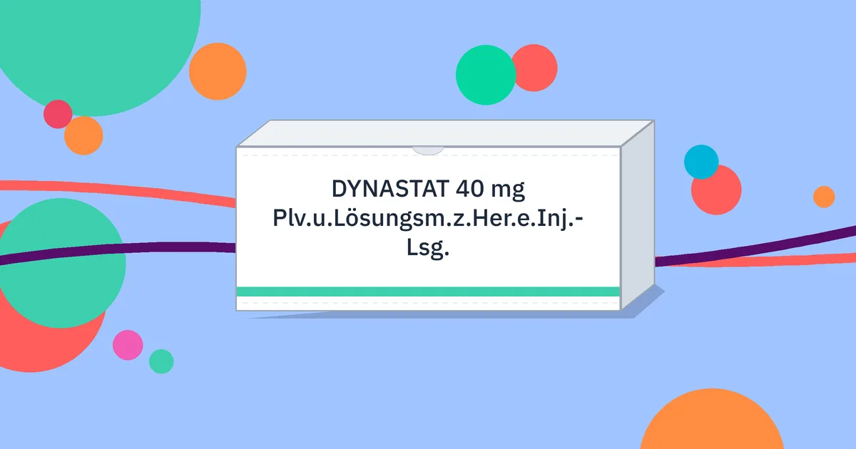 Symbolbild: Packung mit der Aufschrift DYNASTAT 40 mg Plv.u.Lösungsm.z.Her.e.Inj.-Lsg. (PZN 02409963) – Verfügbarkeit und Bezug in Apotheken in Frankfurt am Main