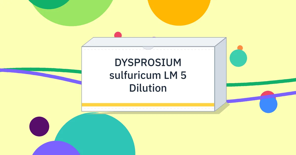 Symbolbild: Packung mit der Aufschrift DYSPROSIUM sulfuricum LM 5 Dilution (PZN 13467857) – Verfügbarkeit und Bezug in Apotheken in Frankfurt am Main