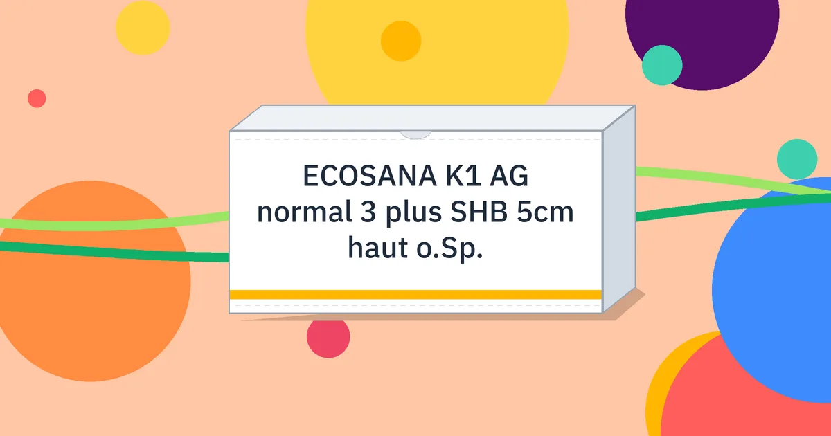 Symbolbild: Packung mit der Aufschrift ECOSANA K1 AG normal 3 plus SHB 5cm haut o.Sp. (PZN 04727839) – Verfügbarkeit und Bezug in Apotheken in Frankfurt am Main