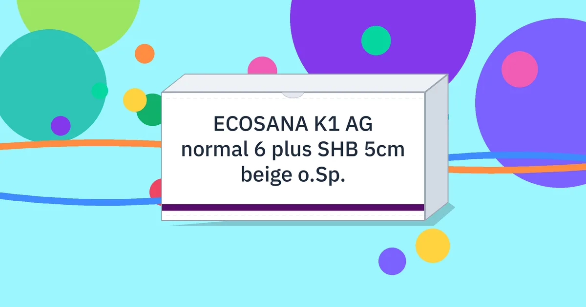 Symbolbild: Packung mit der Aufschrift ECOSANA K1 AG normal 6 plus SHB 5cm beige o.Sp. (PZN 04729933) – Verfügbarkeit und Bezug in Apotheken in Frankfurt am Main