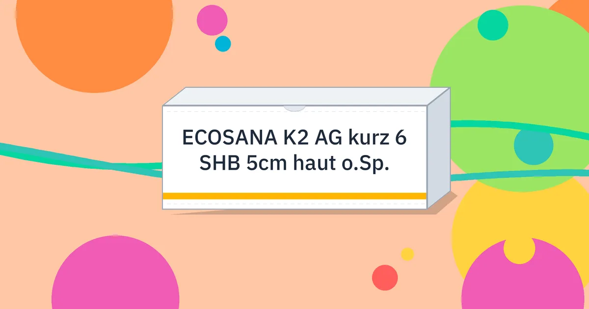Symbolbild: Packung mit der Aufschrift ECOSANA K2 AG kurz 6 SHB 5cm haut o.Sp. (PZN 01520753) – Verfügbarkeit und Bezug in Apotheken in Frankfurt am Main