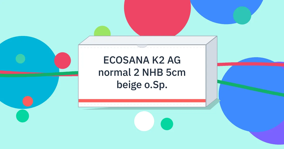 Symbolbild: Packung mit der Aufschrift ECOSANA K2 AG normal 2 NHB 5cm beige o.Sp. (PZN 01390351) – Verfügbarkeit und Bezug in Apotheken in Frankfurt am Main