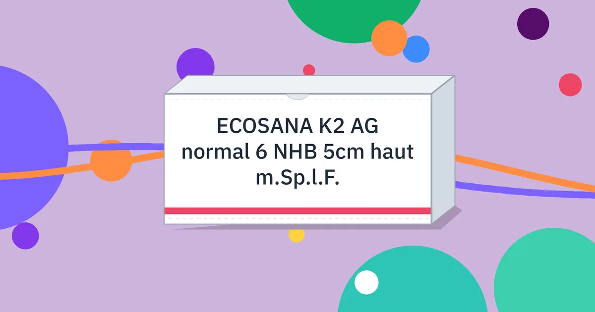 Symbolbild: Packung mit der Aufschrift ECOSANA K2 AG normal 6 NHB 5cm haut m.Sp.l.F. (PZN 10956805) – Verfügbarkeit und Bezug in Apotheken in Frankfurt am Main