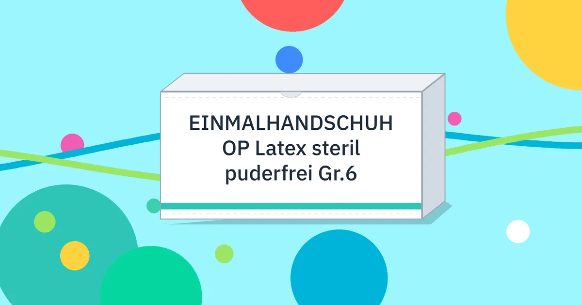 Symbolbild: Packung mit der Aufschrift EINMALHANDSCHUH OP Latex steril puderfrei Gr.6 (PZN 18734168) – Verfügbarkeit und Bezug in Apotheken in Frankfurt am Main