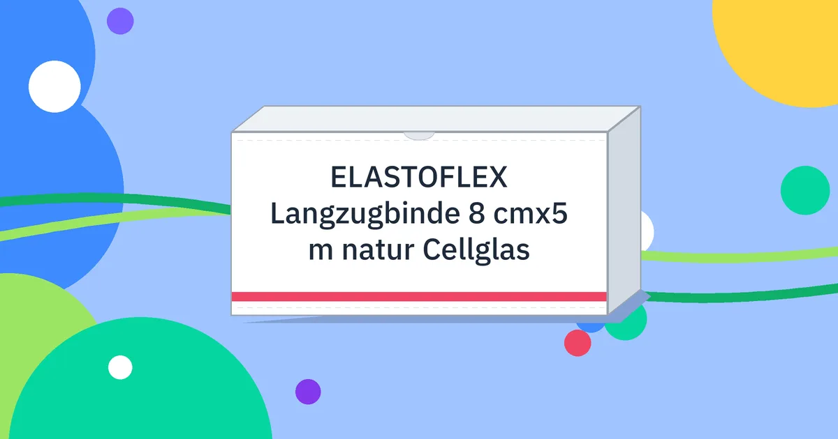 Symbolbild: Packung mit der Aufschrift ELASTOFLEX Langzugbinde 8 cmx5 m natur Cellglas (PZN 17491930) – Verfügbarkeit und Bezug in Apotheken in Frankfurt am Main