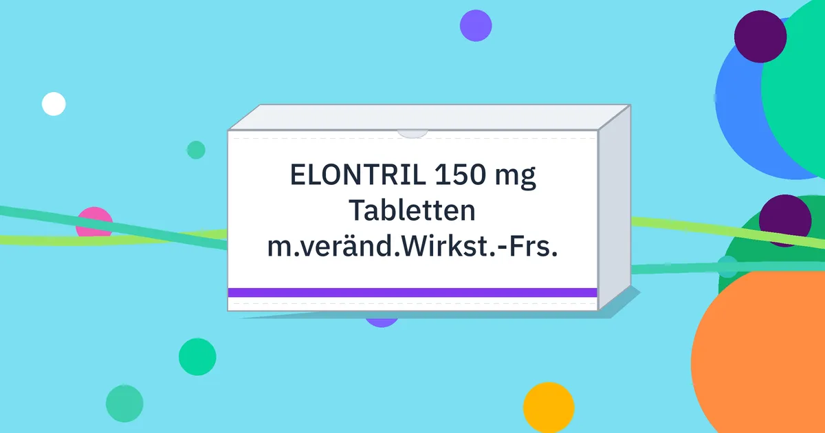 Symbolbild: Packung mit der Aufschrift ELONTRIL 150 mg Tabletten m.veränd.Wirkst.-Frs. (PZN 06474791) – Verfügbarkeit und Bezug in Apotheken in Frankfurt am Main