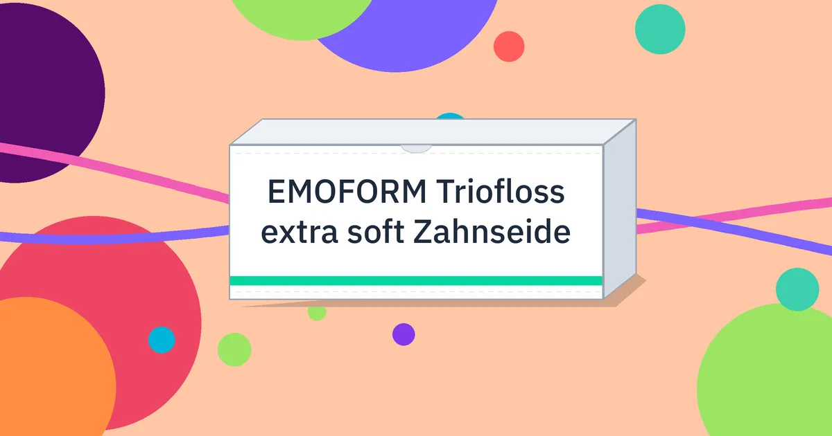 Symbolbild: Packung mit der Aufschrift EMOFORM Triofloss extra soft Zahnseide (PZN 17573645) – Verfügbarkeit und Bezug in Apotheken in Frankfurt am Main