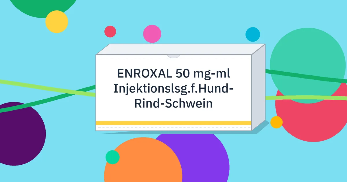 Symbolbild: Packung mit der Aufschrift ENROXAL 50 mg-ml Injektionslsg.f.Hund-Rind-Schwein (PZN 10231545) – Verfügbarkeit und Bezug in Apotheken in Frankfurt am Main