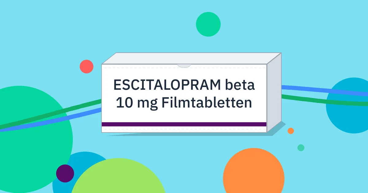 Symbolbild: Packung mit der Aufschrift ESCITALOPRAM beta 10 mg Filmtabletten (PZN 06681685) – Verfügbarkeit und Bezug in Apotheken in Frankfurt am Main