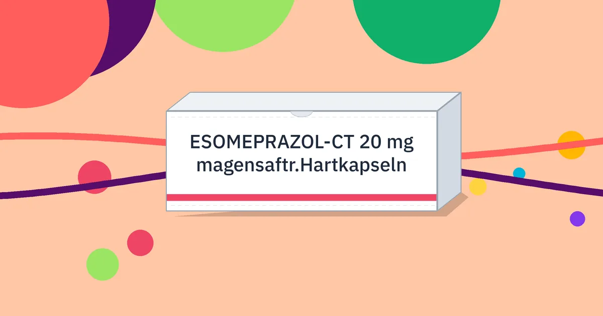 Symbolbild: Packung mit der Aufschrift ESOMEPRAZOL-CT 20 mg magensaftr.Hartkapseln (PZN 06499029) – Verfügbarkeit und Bezug in Apotheken in Frankfurt am Main