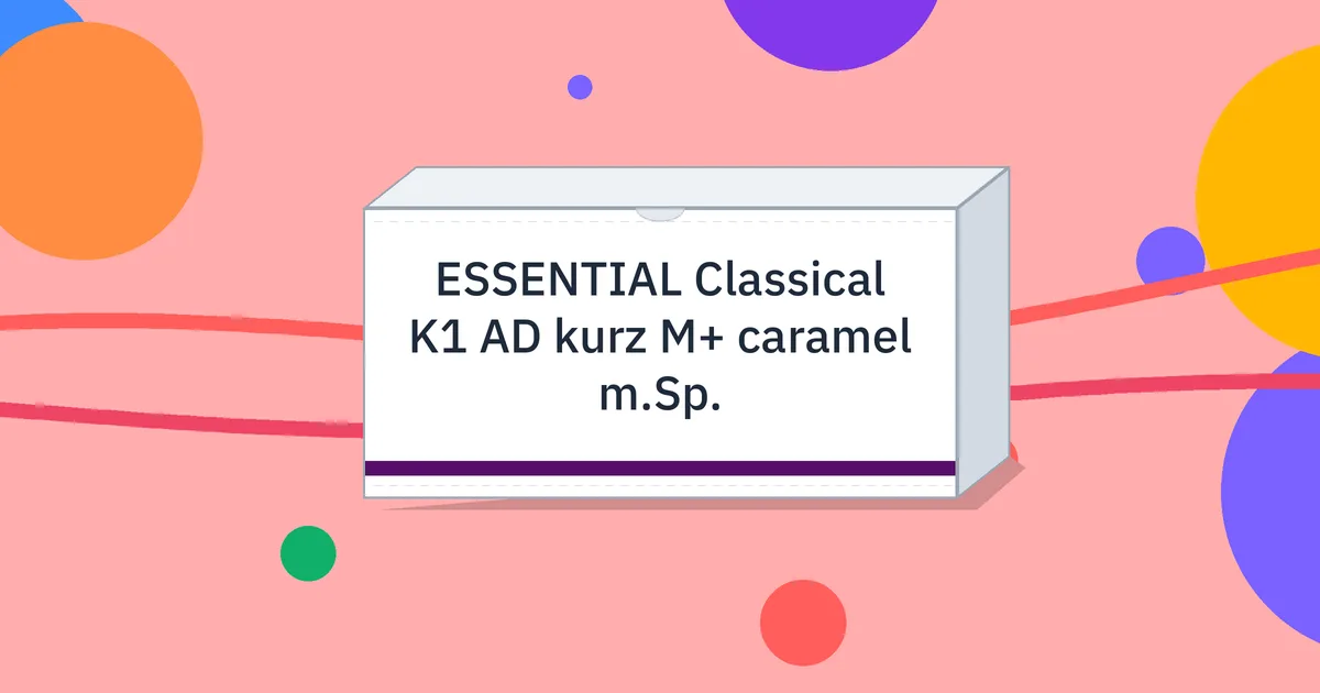 Symbolbild: Packung mit der Aufschrift ESSENTIAL Classical K1 AD kurz M+ caramel m.Sp. (PZN 17008684) – Verfügbarkeit und Bezug in Apotheken in Frankfurt am Main