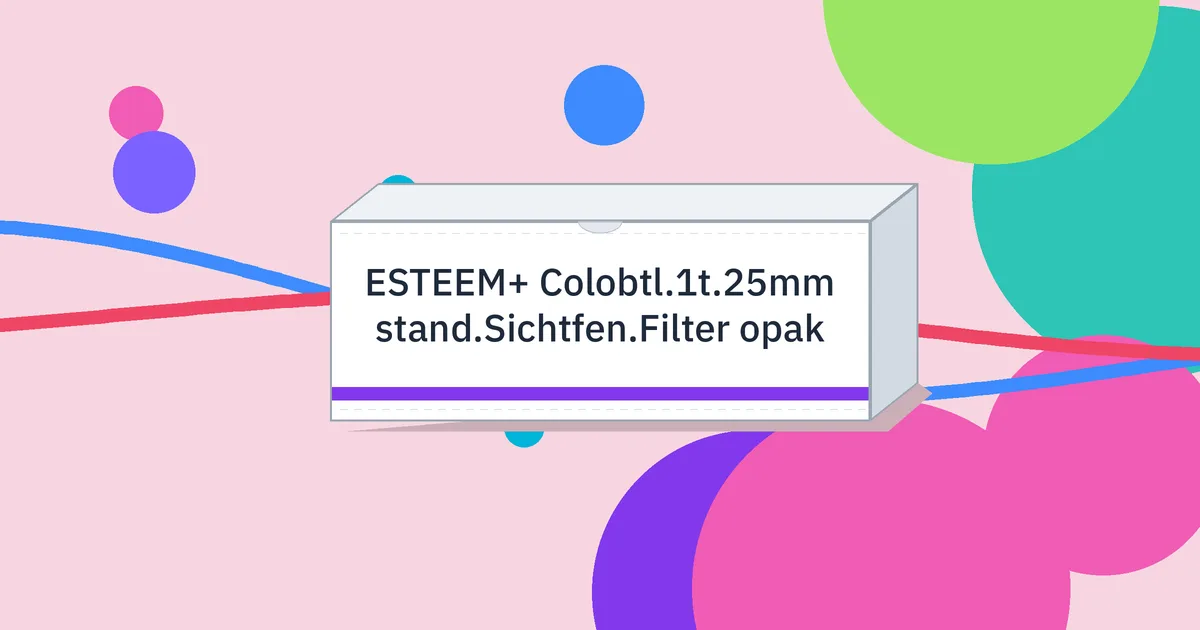 Symbolbild: Packung mit der Aufschrift ESTEEM+ Colobtl.1t.25mm stand.Sichtfen.Filter opak (PZN 13233059) – Verfügbarkeit und Bezug in Apotheken in Frankfurt am Main