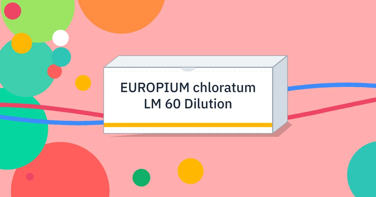 Symbolbild: Packung mit der Aufschrift EUROPIUM chloratum LM 60 Dilution (PZN 13484413) – Verfügbarkeit und Bezug in Apotheken in Frankfurt am Main