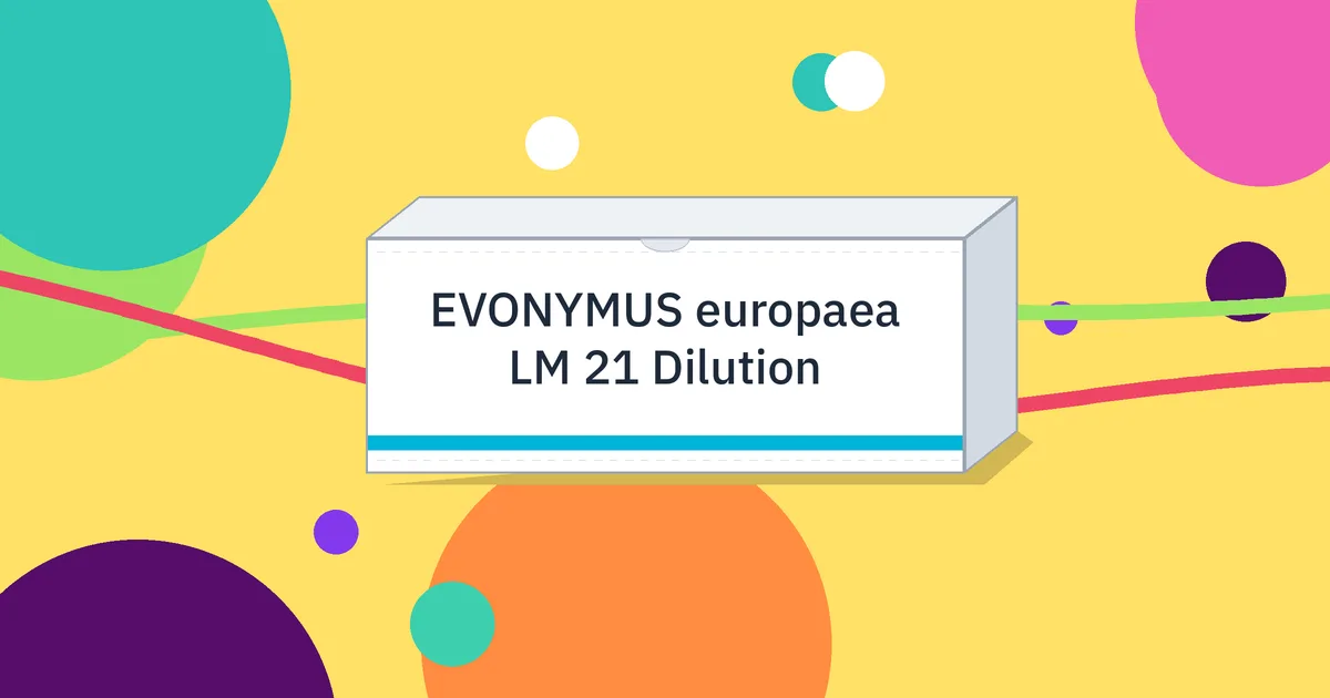 Symbolbild: Packung mit der Aufschrift EVONYMUS europaea LM 21 Dilution (PZN 13484749) – Verfügbarkeit und Bezug in Apotheken in Frankfurt am Main