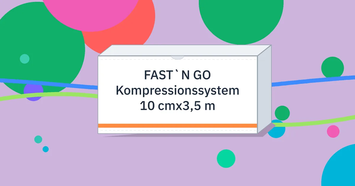 Symbolbild: Packung mit der Aufschrift FAST`N GO Kompressionssystem 10 cmx3,5 m (PZN 14819181) – Verfügbarkeit und Bezug in Apotheken in Frankfurt am Main