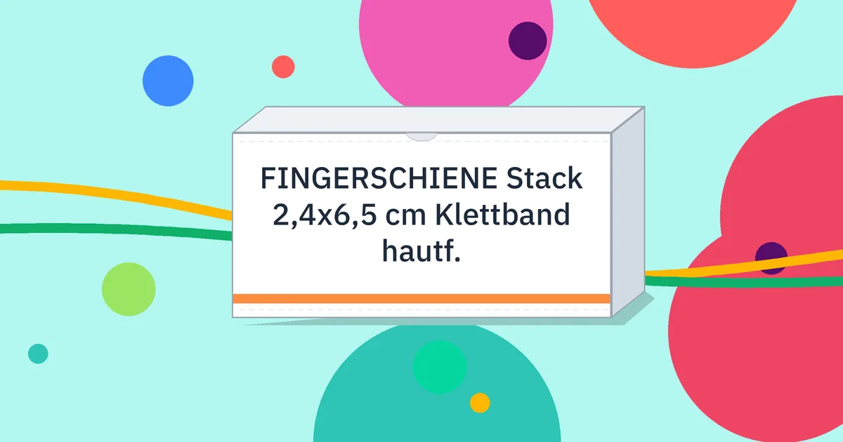 Symbolbild: Packung mit der Aufschrift FINGERSCHIENE Stack 2,4x6,5 cm Klettband hautf. (PZN 12423208) – Verfügbarkeit und Bezug in Apotheken in Frankfurt am Main