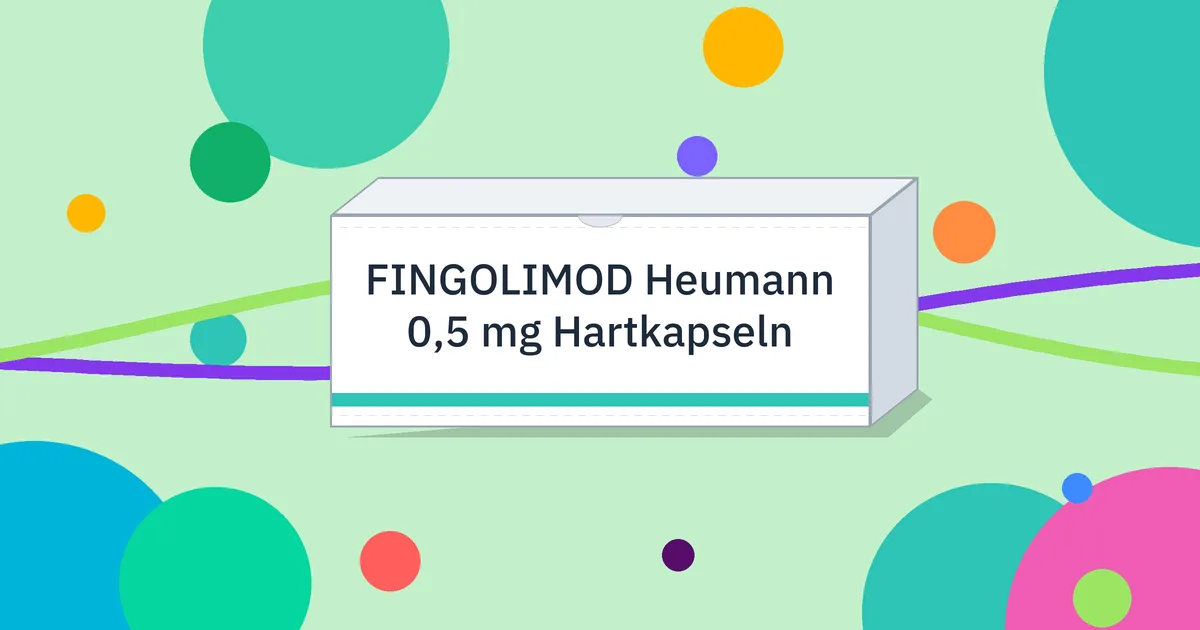 Symbolbild: Packung mit der Aufschrift FINGOLIMOD Heumann 0,5 mg Hartkapseln (PZN 16358175) – Verfügbarkeit und Bezug in Apotheken in Frankfurt am Main