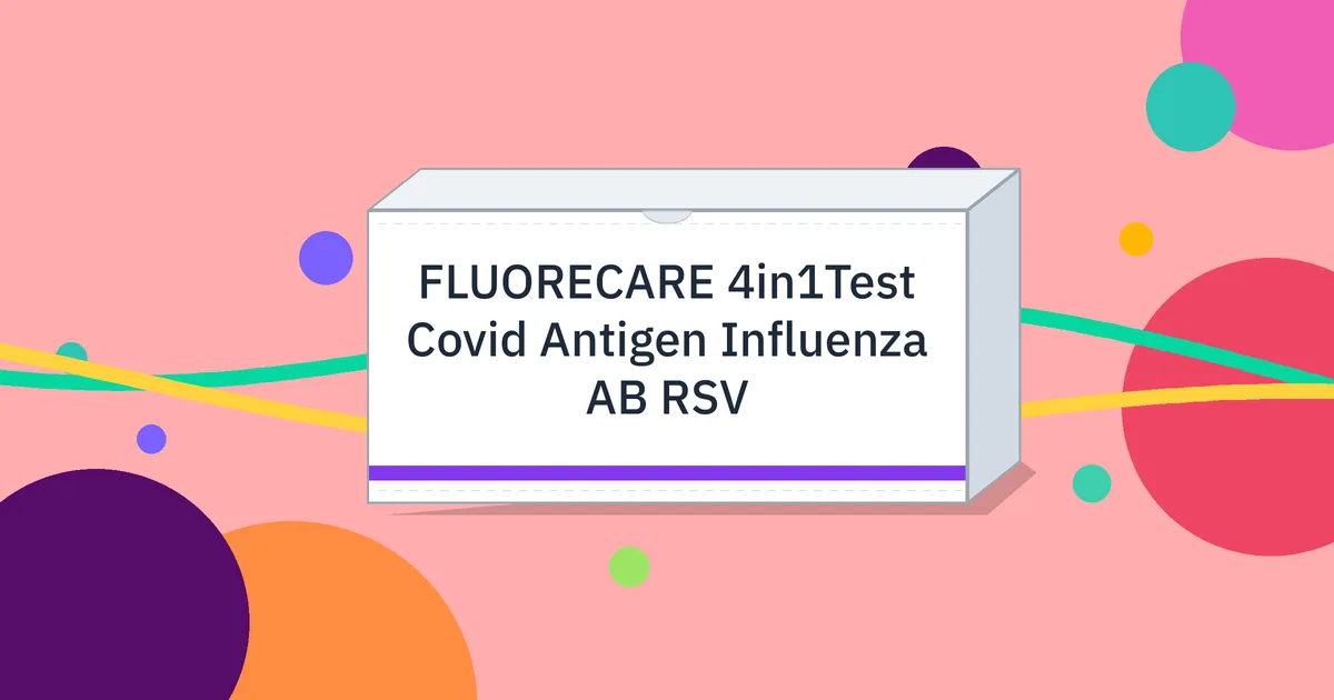 Symbolbild: Packung mit der Aufschrift FLUORECARE 4in1Test Covid Antigen Influenza AB RSV (PZN 20124448) – Verfügbarkeit und Bezug in Apotheken in Frankfurt am Main