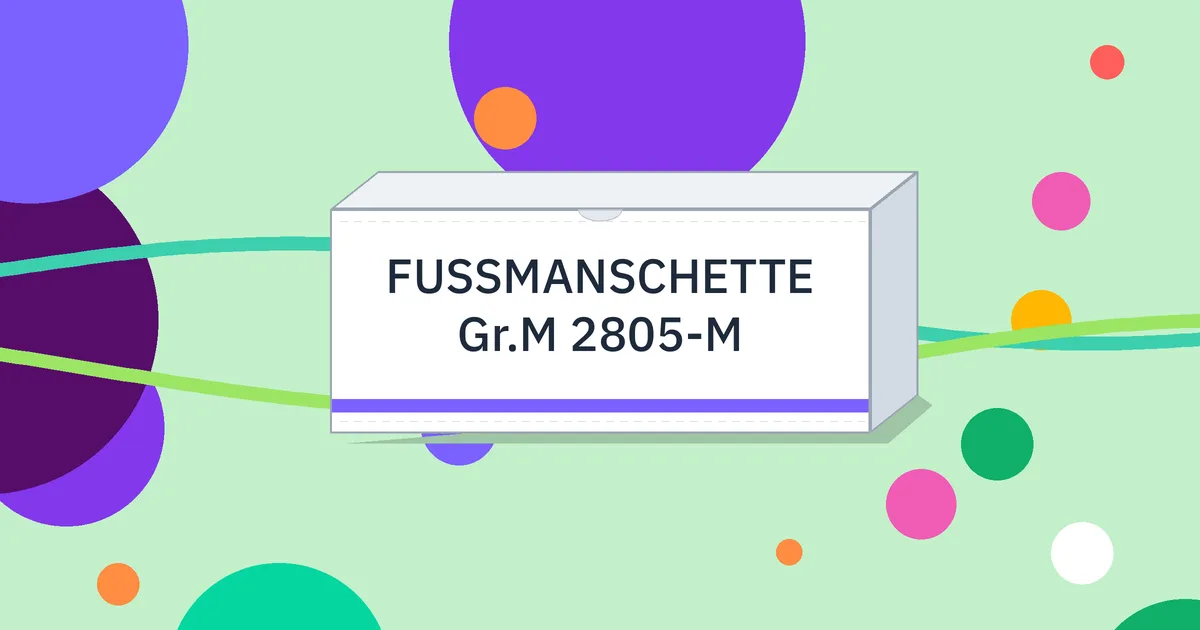 Symbolbild: Packung mit der Aufschrift FUSSMANSCHETTE Gr.M 2805-M (PZN 13586697) – Verfügbarkeit und Bezug in Apotheken in Frankfurt am Main