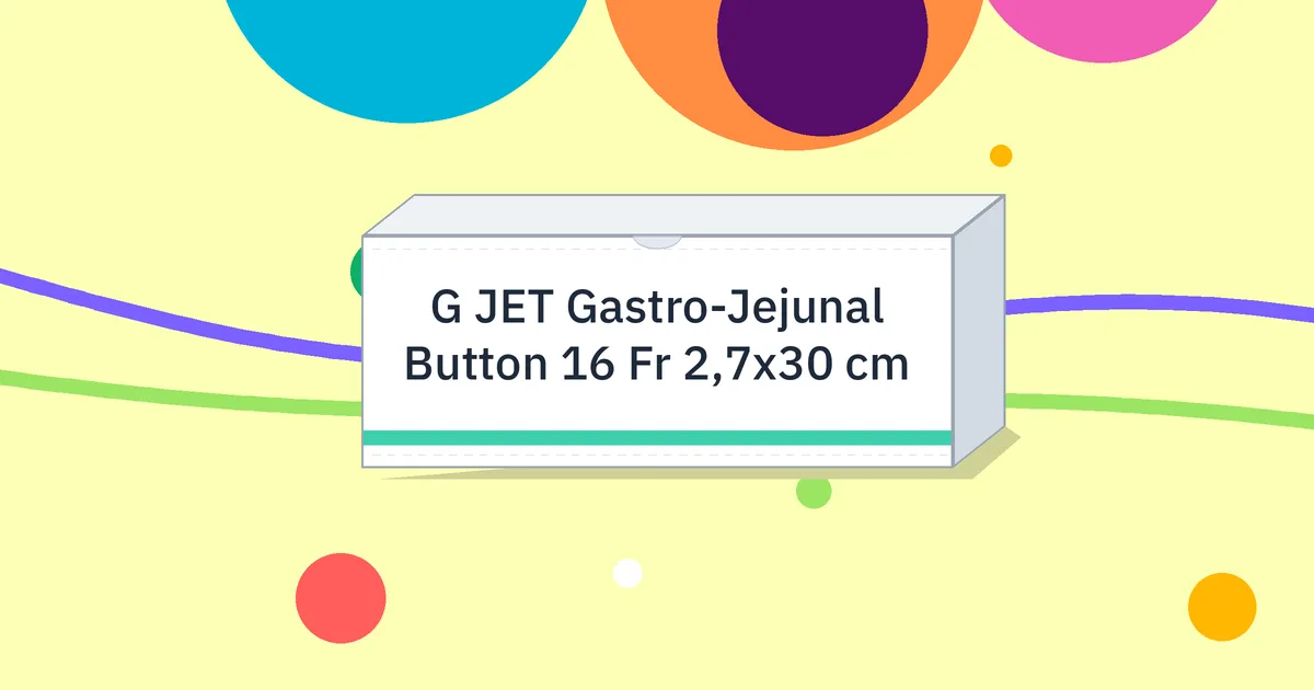 Symbolbild: Packung mit der Aufschrift G JET Gastro-Jejunal Button 16 Fr 2,7x30 cm (PZN 14346937) – Verfügbarkeit und Bezug in Apotheken in Frankfurt am Main