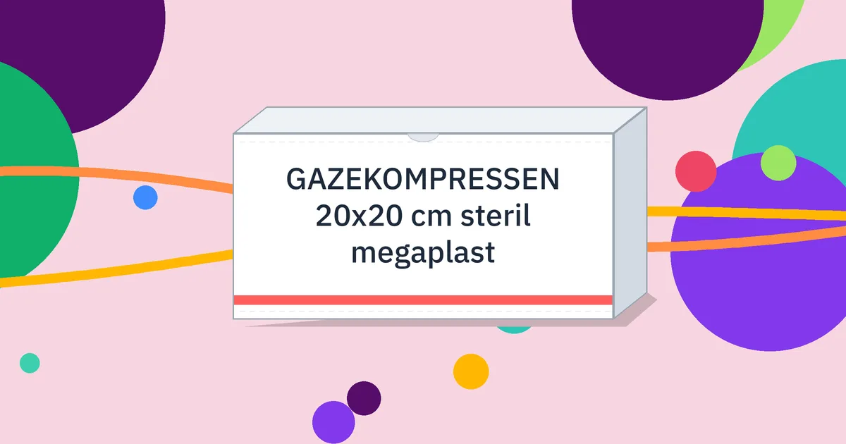 Symbolbild: Packung mit der Aufschrift GAZEKOMPRESSEN 20x20 cm steril megaplast (PZN 16500650) – Verfügbarkeit und Bezug in Apotheken in Frankfurt am Main