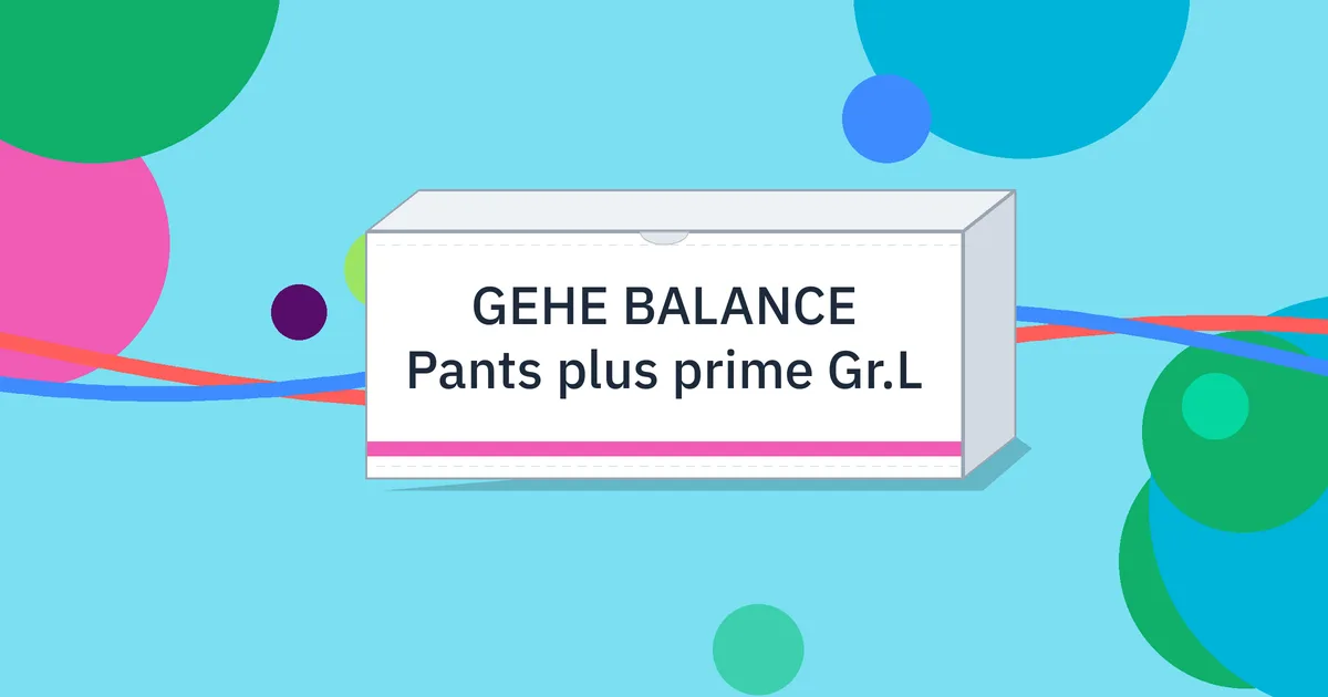 Symbolbild: Packung mit der Aufschrift GEHE BALANCE Pants plus prime Gr.L (PZN 04961920) – Verfügbarkeit und Bezug in Apotheken in Frankfurt am Main