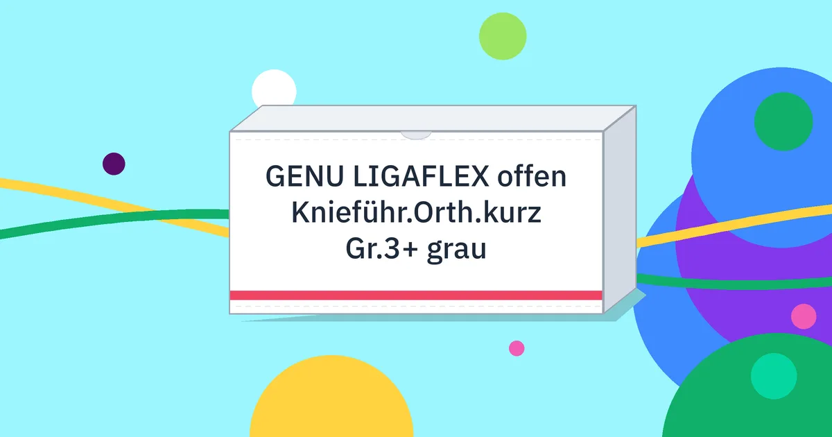 Symbolbild: Packung mit der Aufschrift GENU LIGAFLEX offen Knieführ.Orth.kurz Gr.3+ grau (PZN 14308948) – Verfügbarkeit und Bezug in Apotheken in Frankfurt am Main