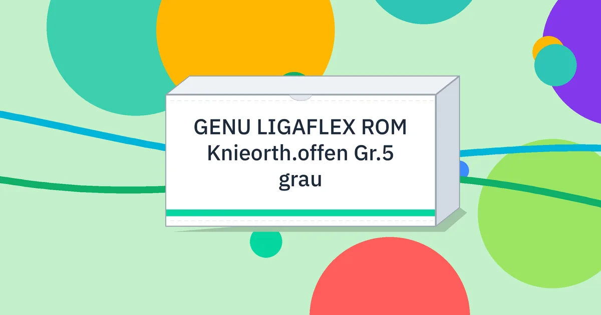 Symbolbild: Packung mit der Aufschrift GENU LIGAFLEX ROM Knieorth.offen Gr.5 grau (PZN 13157370) – Verfügbarkeit und Bezug in Apotheken in Frankfurt am Main