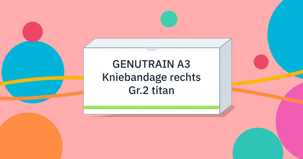 Symbolbild: Packung mit der Aufschrift GENUTRAIN A3 Kniebandage rechts Gr.2 titan (PZN 01071781) – Verfügbarkeit und Bezug in Apotheken in Frankfurt am Main